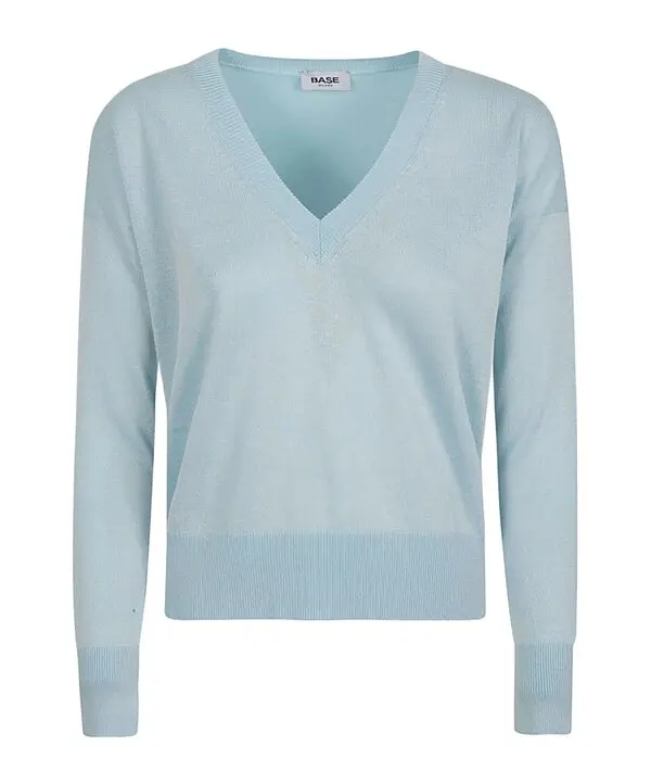 BASERANGE V-neck Long-sleeved Sweater - Blue
