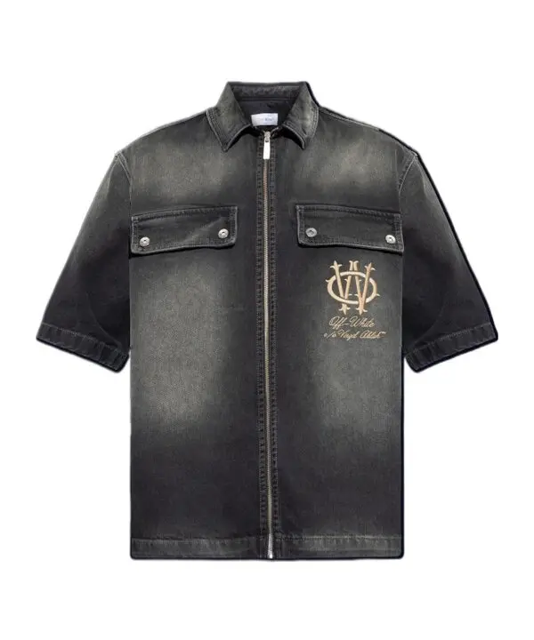Off-White Logo Embroidered Short-sleeved Denim Shirt