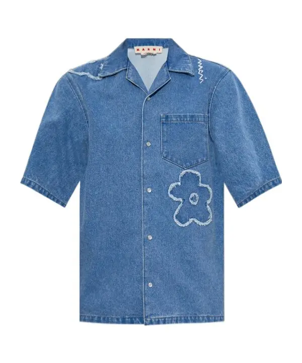 Marni Logo Embroidered Denim Shirt - Blue