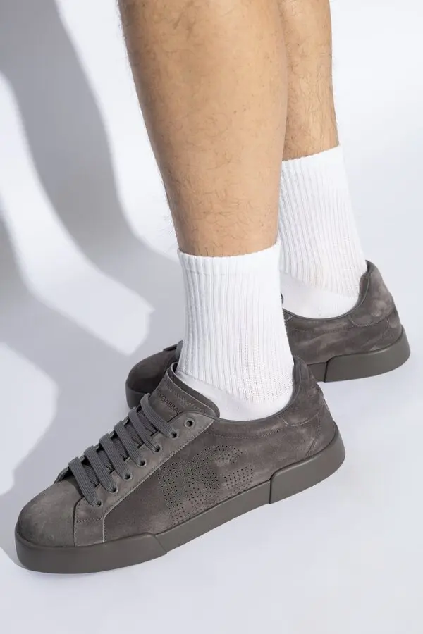 Dolce & Gabbana Portofino Logo Perforated Sneakers - Black
