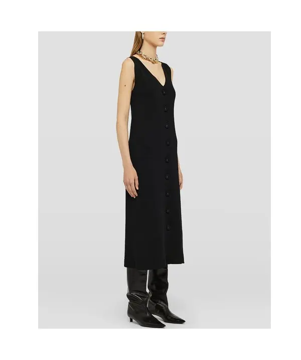 JIL SANDER V-neck Buttoned Ribbed Midi Dress