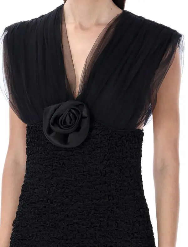 Alessandra Rich V-neck Mini Dress With Floral Appliqu