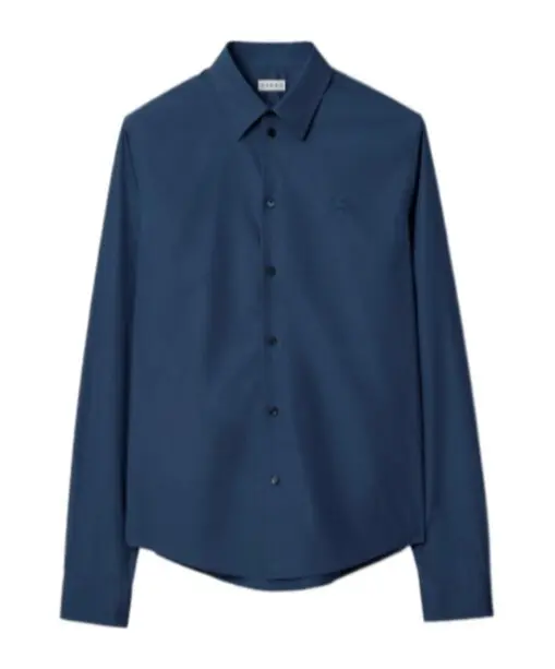 Burberry Logo Embroidered Long Sleeved Shirt - Deep Graphite Blue