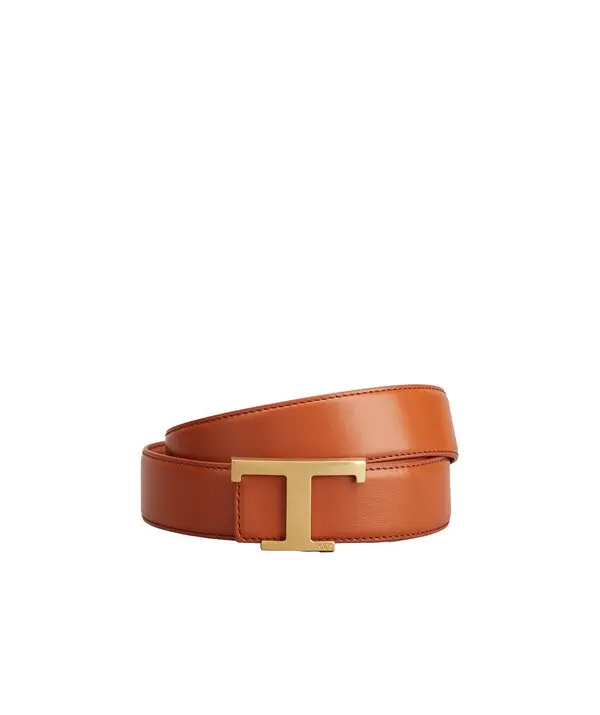 TOD'S Double-sided Leather Belt With Engraved T Buckle - Brown