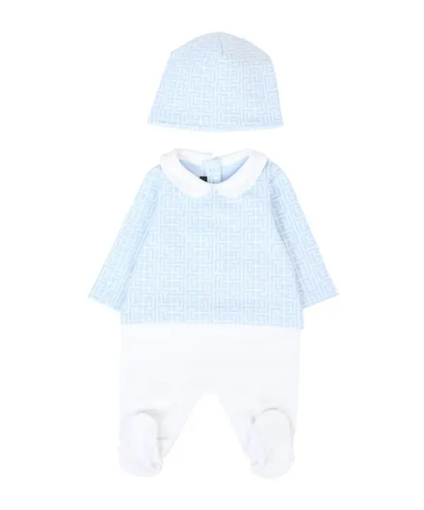 Balmain Geometric Patterned Babygrow With Hood - White