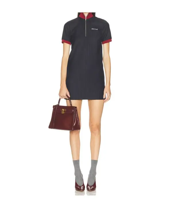 Miu Miu Short Sleeve Pinstripe Dress