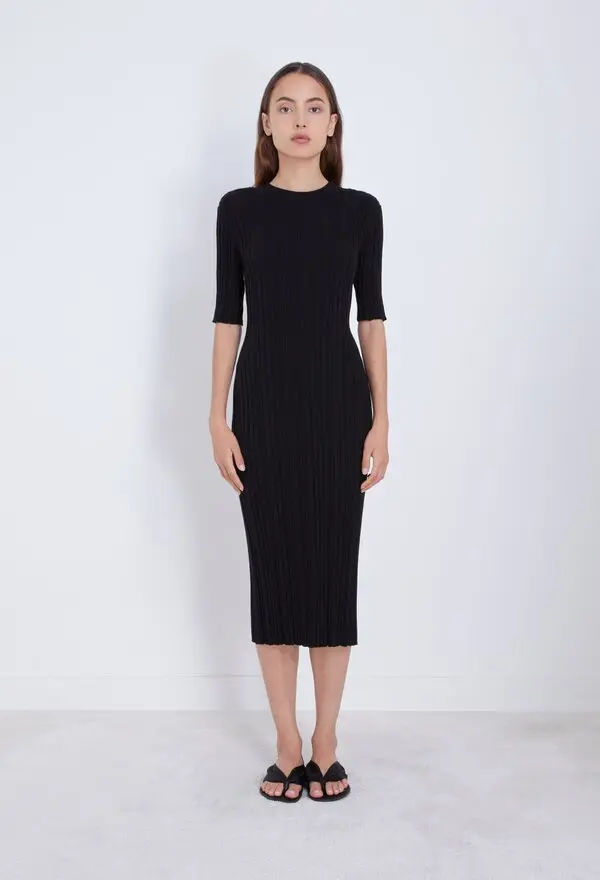 LOULOU STUDIO Round Neck Ribbed Dress - Black