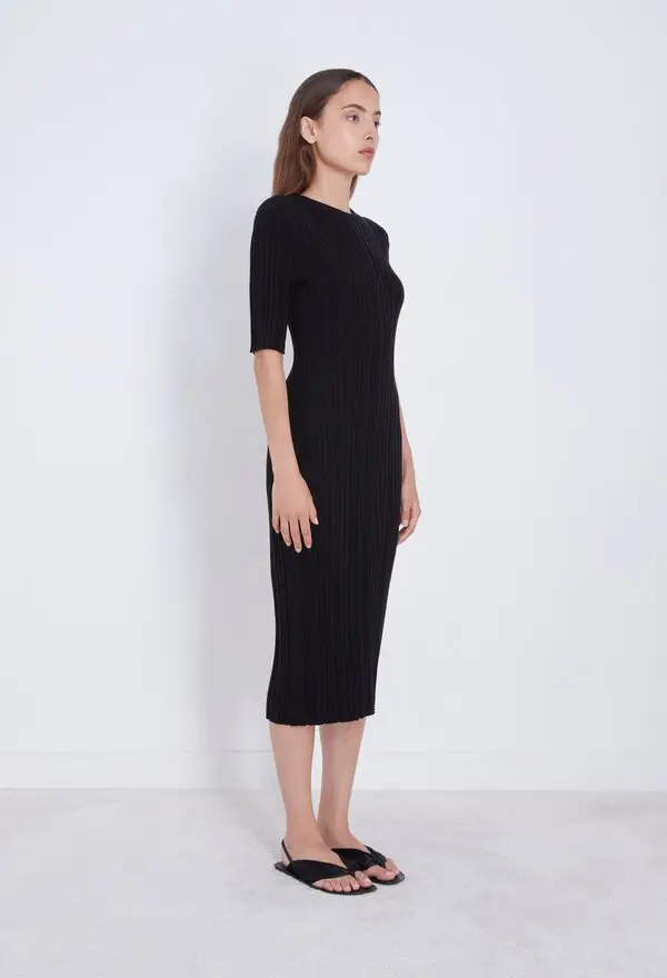 LOULOU STUDIO Round Neck Ribbed Dress - Black