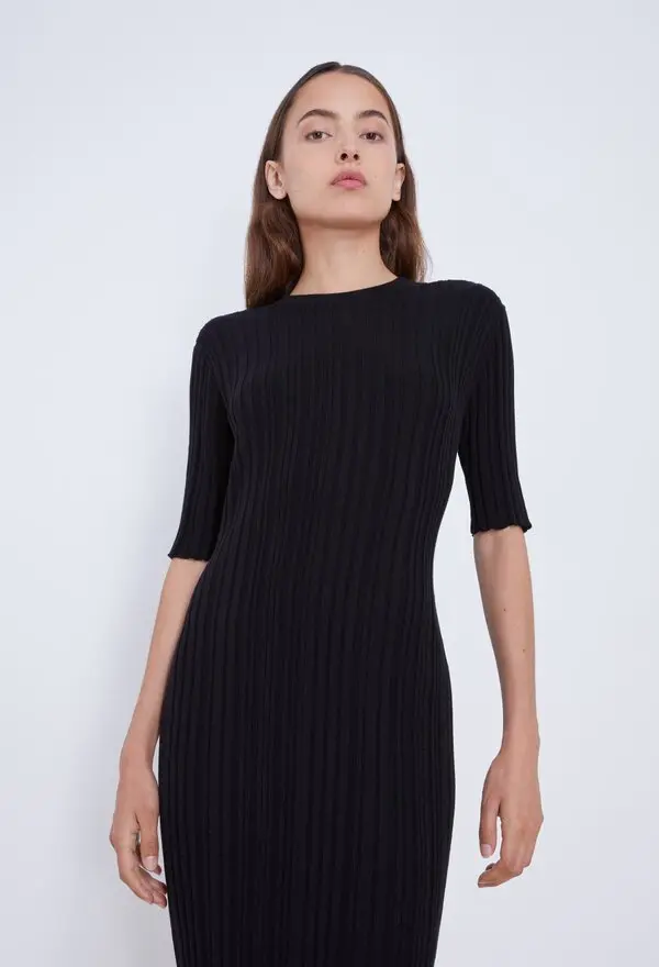 LOULOU STUDIO Round Neck Ribbed Dress - Black