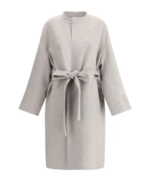 THE ROW Belted Waist Crewneck Coat - Grey