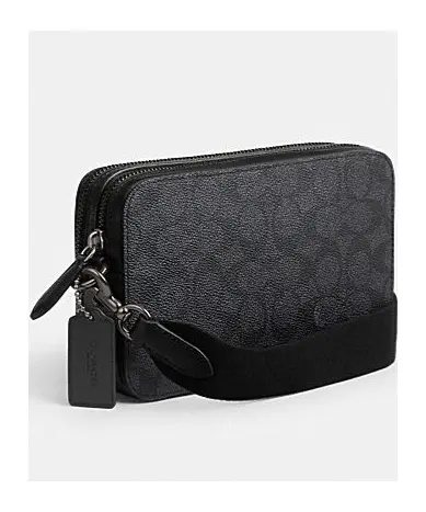COACH Zipped Leather Messenger Bag - Black