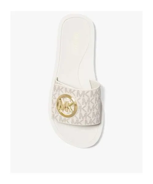Michael Kors Logo Plaque Canvas Slides