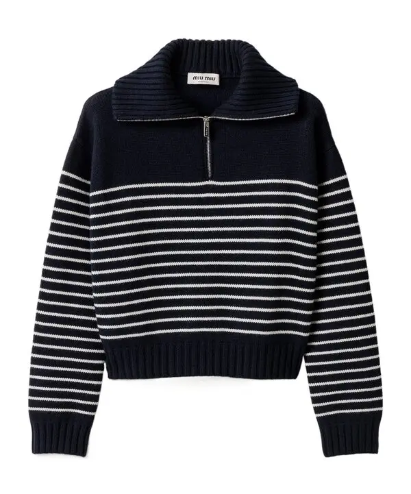 Miu Miu Striped Half-zip Knitted Jumper