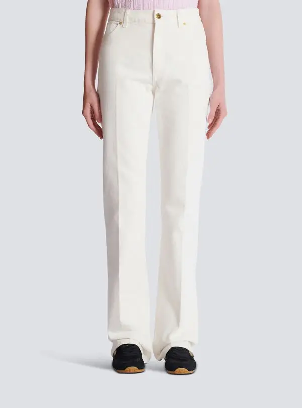 Balmain Straight-leg Denim Jeans With High Waist And Pb Embroidery