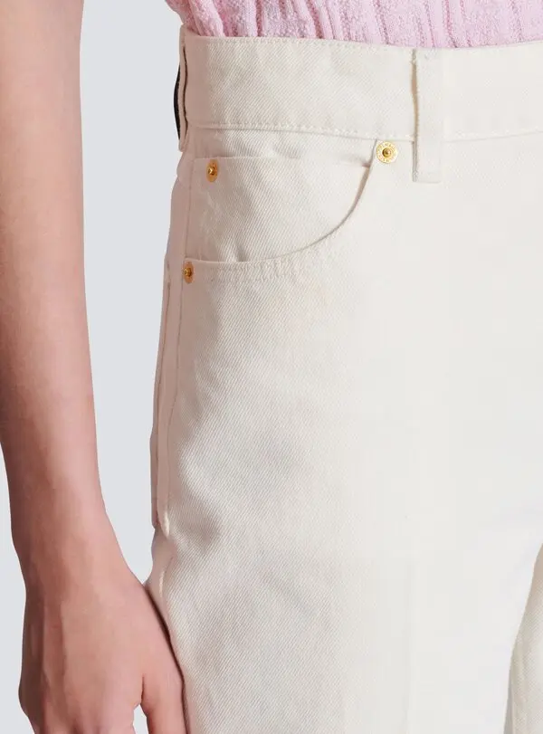 Balmain Straight-leg Denim Jeans With High Waist And Pb Embroidery