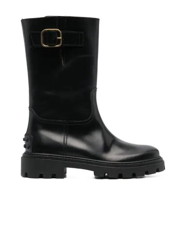 TOD'S Buckled Round Toe Boots - Black