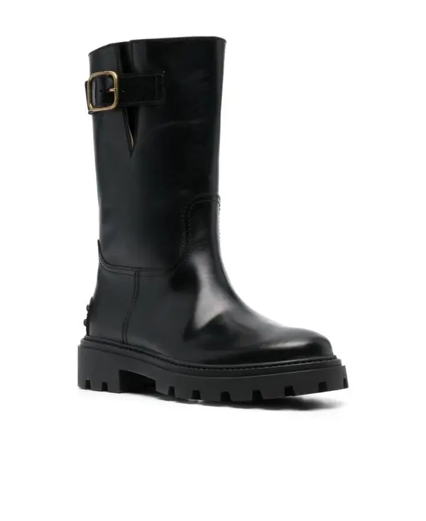 TOD'S Buckled Round Toe Boots - Black