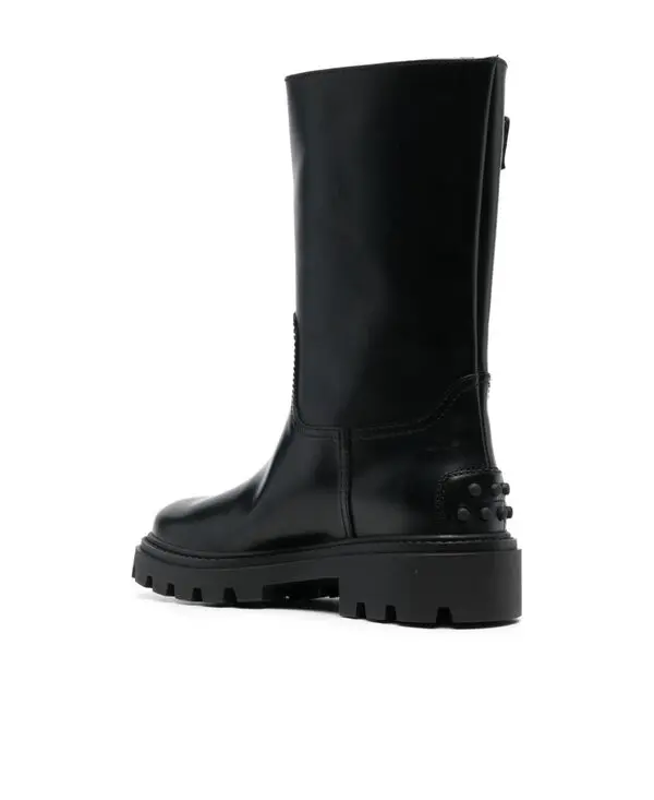 TOD'S Buckled Round Toe Boots - Black