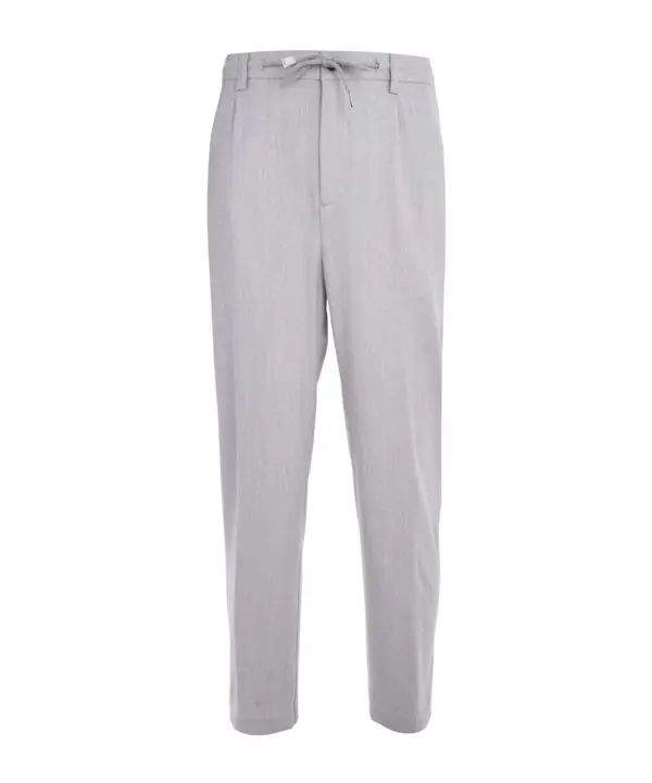 Eleventy Drawstring Tapered Trousers With Belt Buckle Detail - Gray