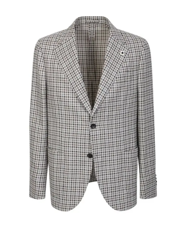 LARDINI Single-breasted Checked Blazer - Gray