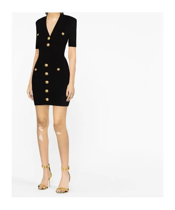 Balmain Button Embellished Knitted Dress - Black