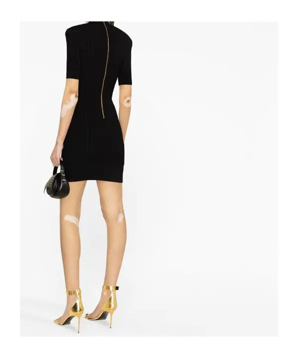 Balmain Button Embellished Knitted Dress - Black