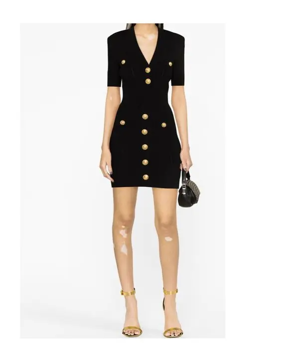 Balmain Button Embellished Knitted Dress - Black
