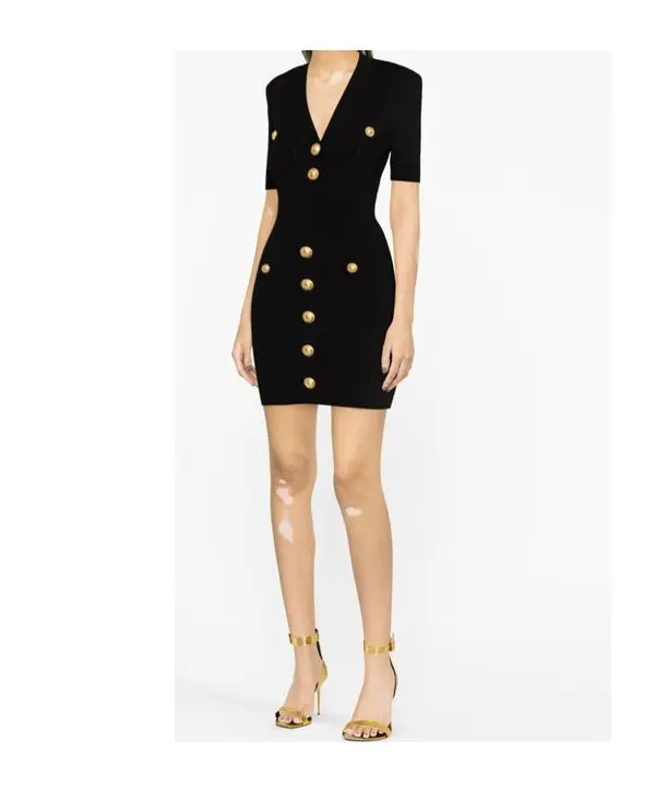 Balmain Button Embellished Knitted Dress - Black