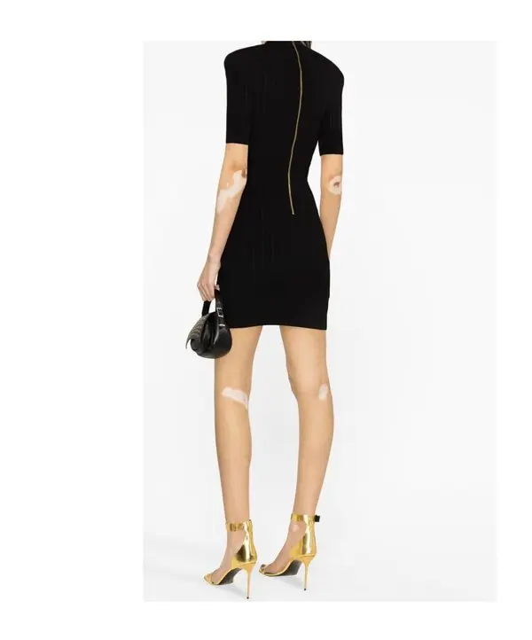 Balmain Button Embellished Knitted Dress - Black