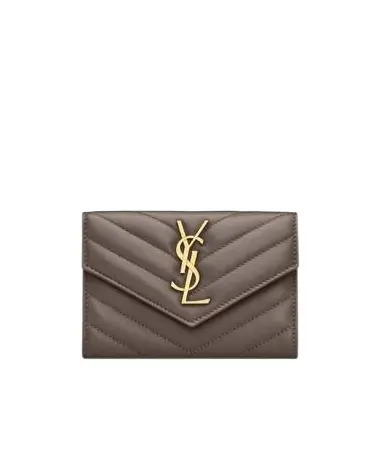 Saint Laurent Cassandre Matelassé Small Envelope Wallet - Gray