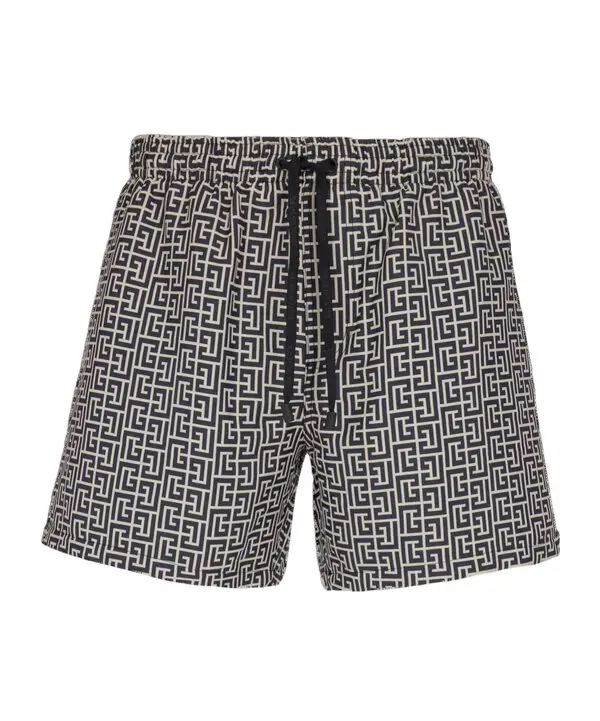 Balmain Printed Pb Labyrinth Swim Shorts - Black
