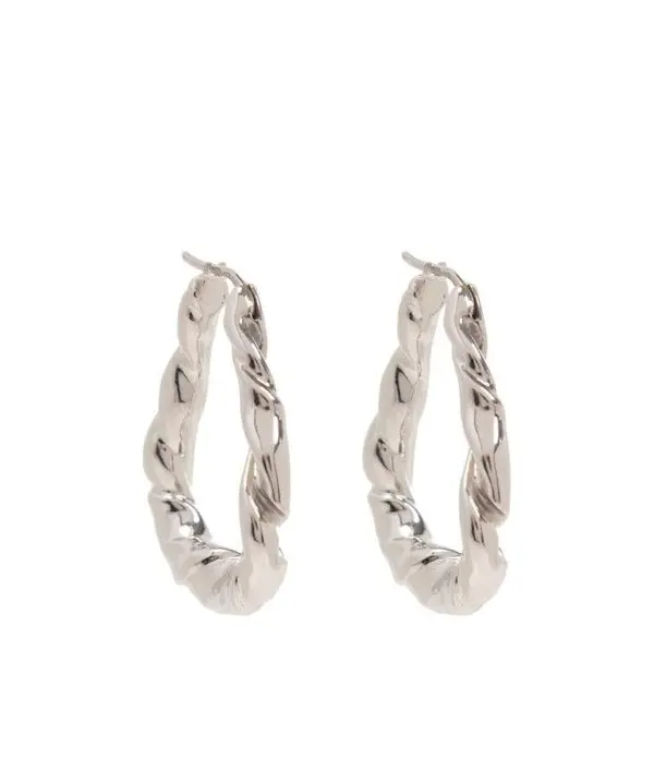 Loewe Engraved-logo Detail Hoop Earrings - Silver