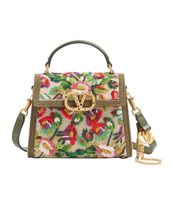 Valentino Garavani Mini Vsling Embroidered Handbag With Jewel Logo - Natural/multicolor