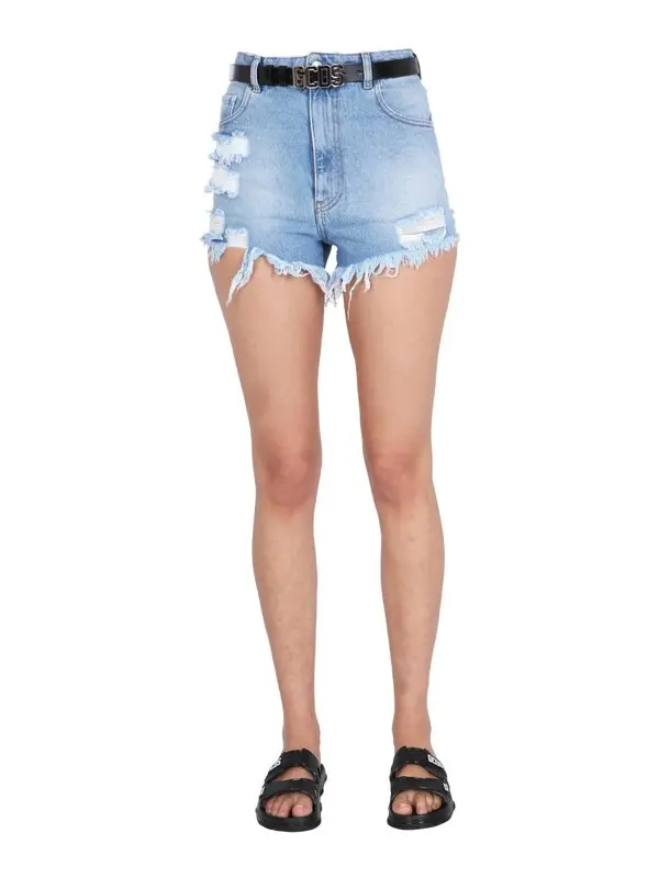 Gcds Distressed Denim Shorts