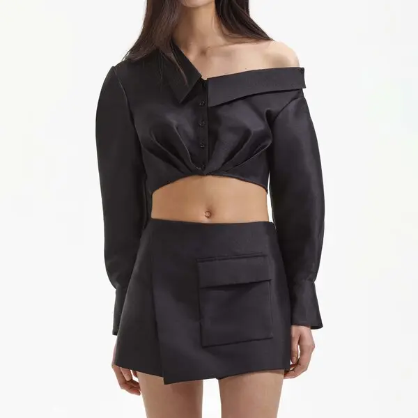 SELF-PORTRAIT Asymmetrical Crepe Mini Shorts