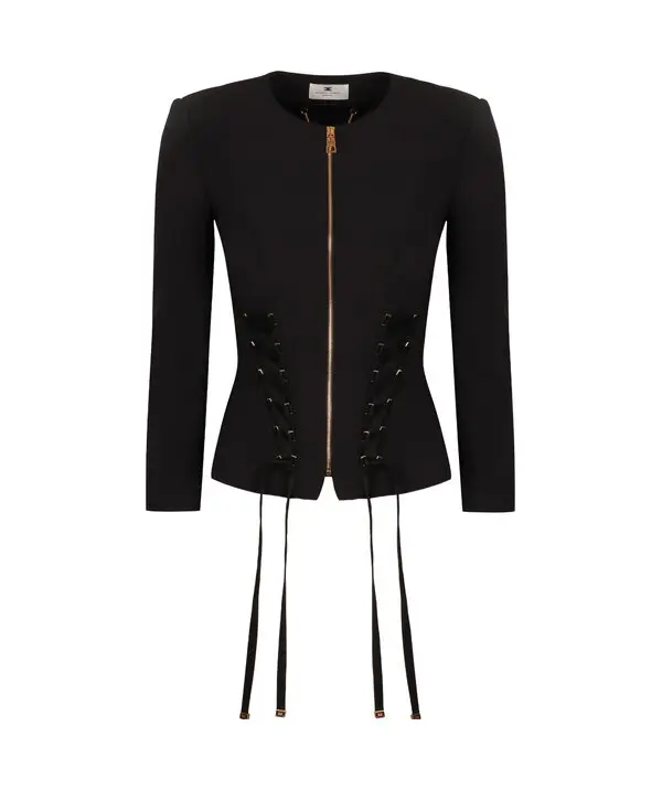 Elisabetta Franchi Criss-cross Laces Crêpe Jacket - Black