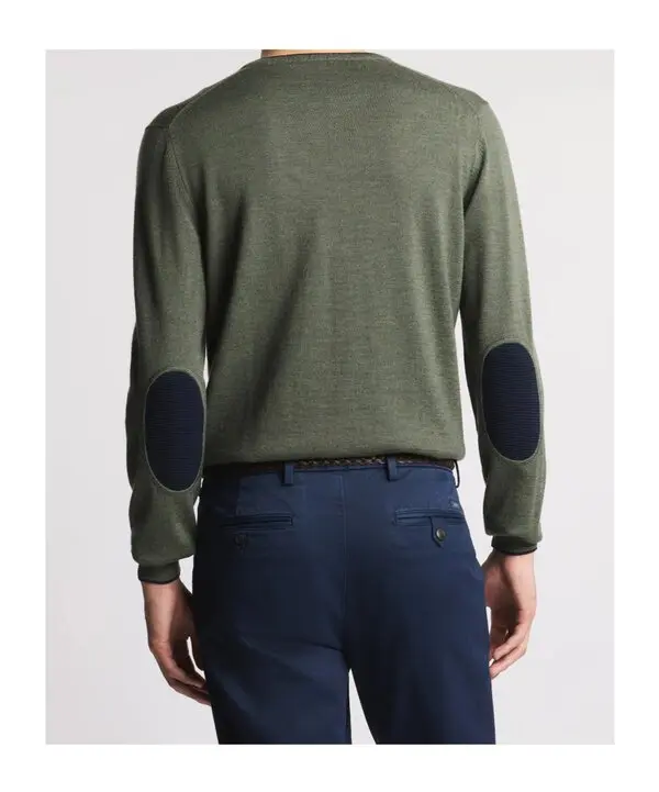 FAY Crewneck Jumper With Elbow Patches - Green