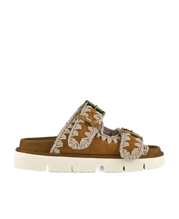 Mou Suede Sandals With Double Straps And Trademark Stitching - Nude