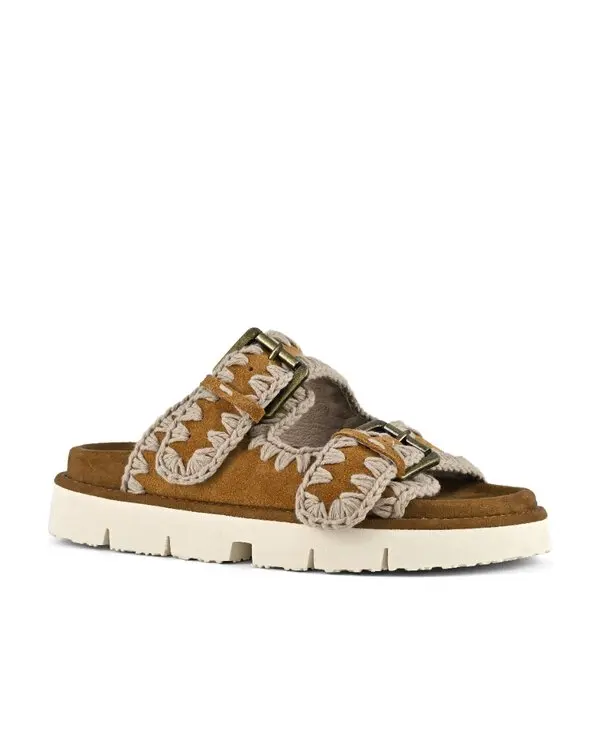 Mou Suede Sandals With Double Straps And Trademark Stitching