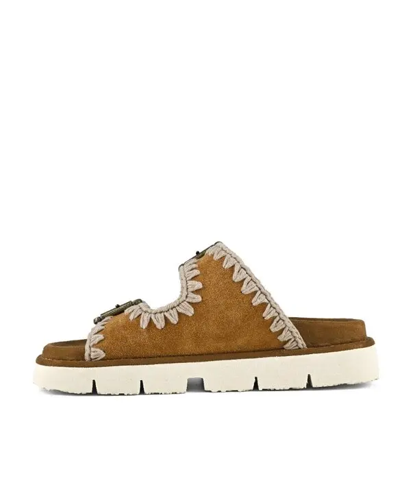 Mou Suede Sandals With Double Straps And Trademark Stitching