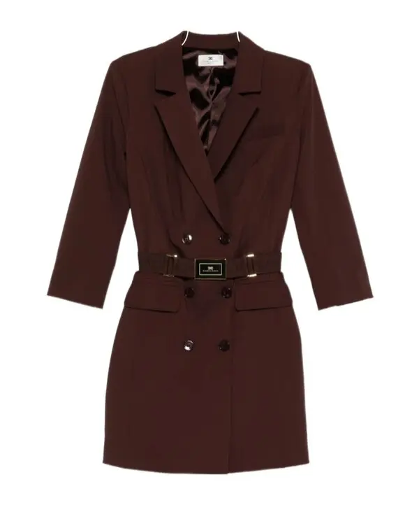 Elisabetta Franchi Belted Lapel Dress - Cacao