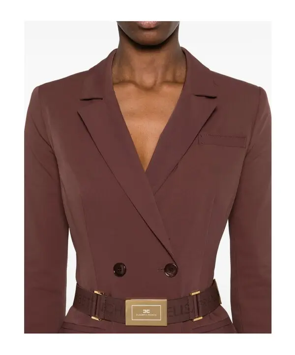 Elisabetta Franchi Belted Lapel Dress - Cacao