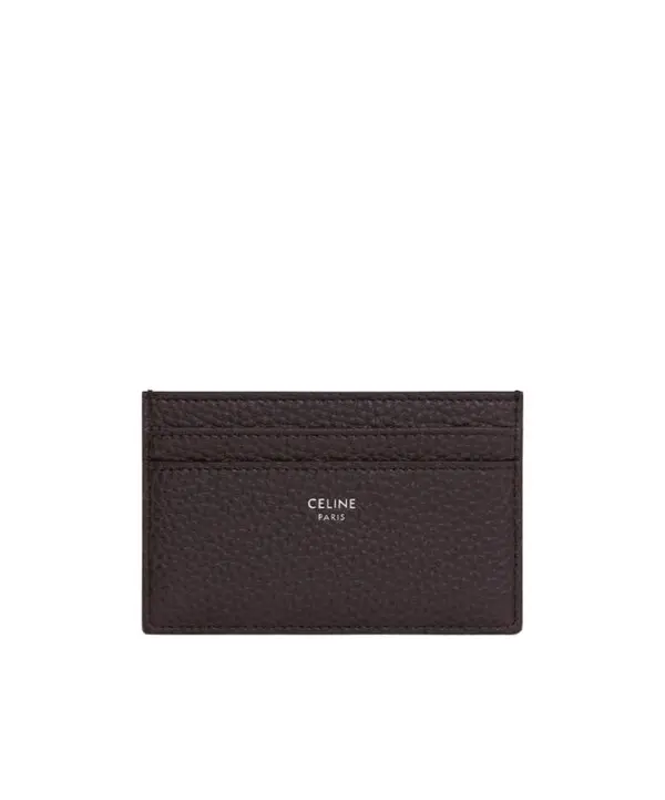 Celine Medium Card Holder In Grained Calfskin - Black
