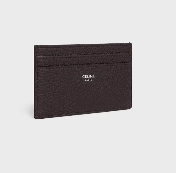 Celine Medium Card Holder In Grained Calfskin - Black