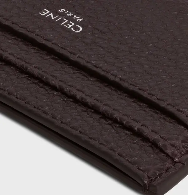 Celine Medium Card Holder In Grained Calfskin - Black
