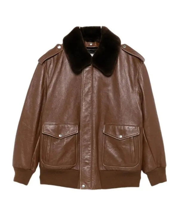 Prada Nappa Leather Bomber Jacket With Fur Collar