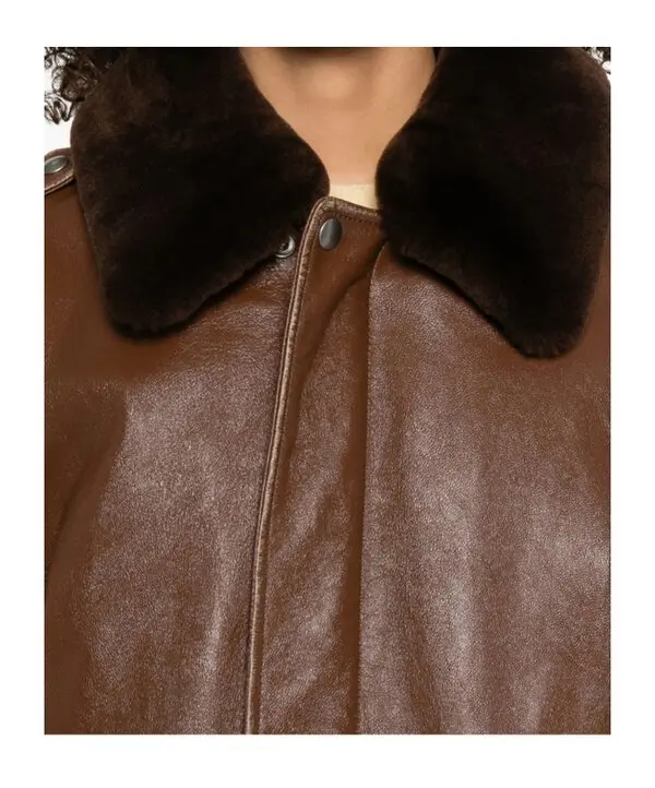 Prada Nappa Leather Bomber Jacket With Fur Collar