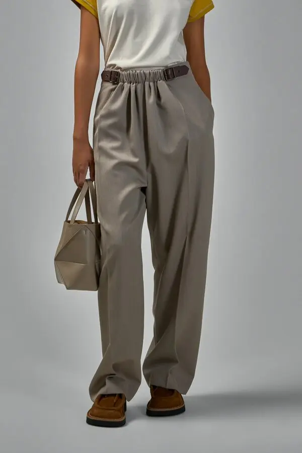 Loewe Pressed Crease Belted Trousers - Mixed Beige
