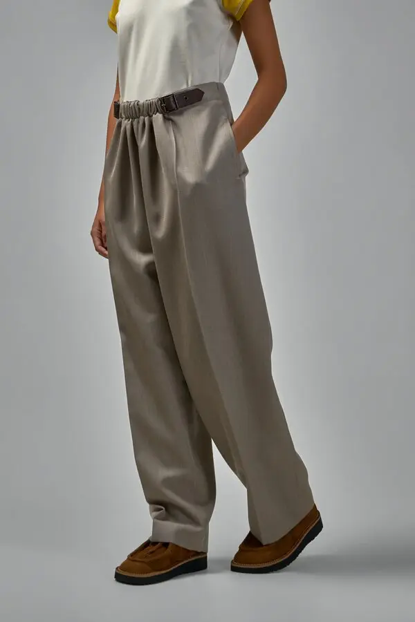 Loewe Pressed Crease Belted Trousers - Mixed Beige