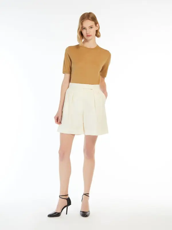 Max Mara Crewneck Knitted Top With Short Sleeves And Ribbed Trim - Camel
